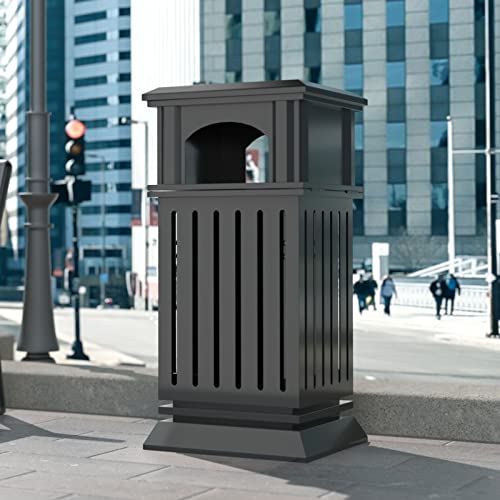 BEAMNOVA Bundle Black 15 x 31.5 in + Matte Black 15.8 * 35.5 in Commercial Stainless Steel Trash Can with Lid Garbage Enclosure Inside Barrel Heavy Duty Waste Container