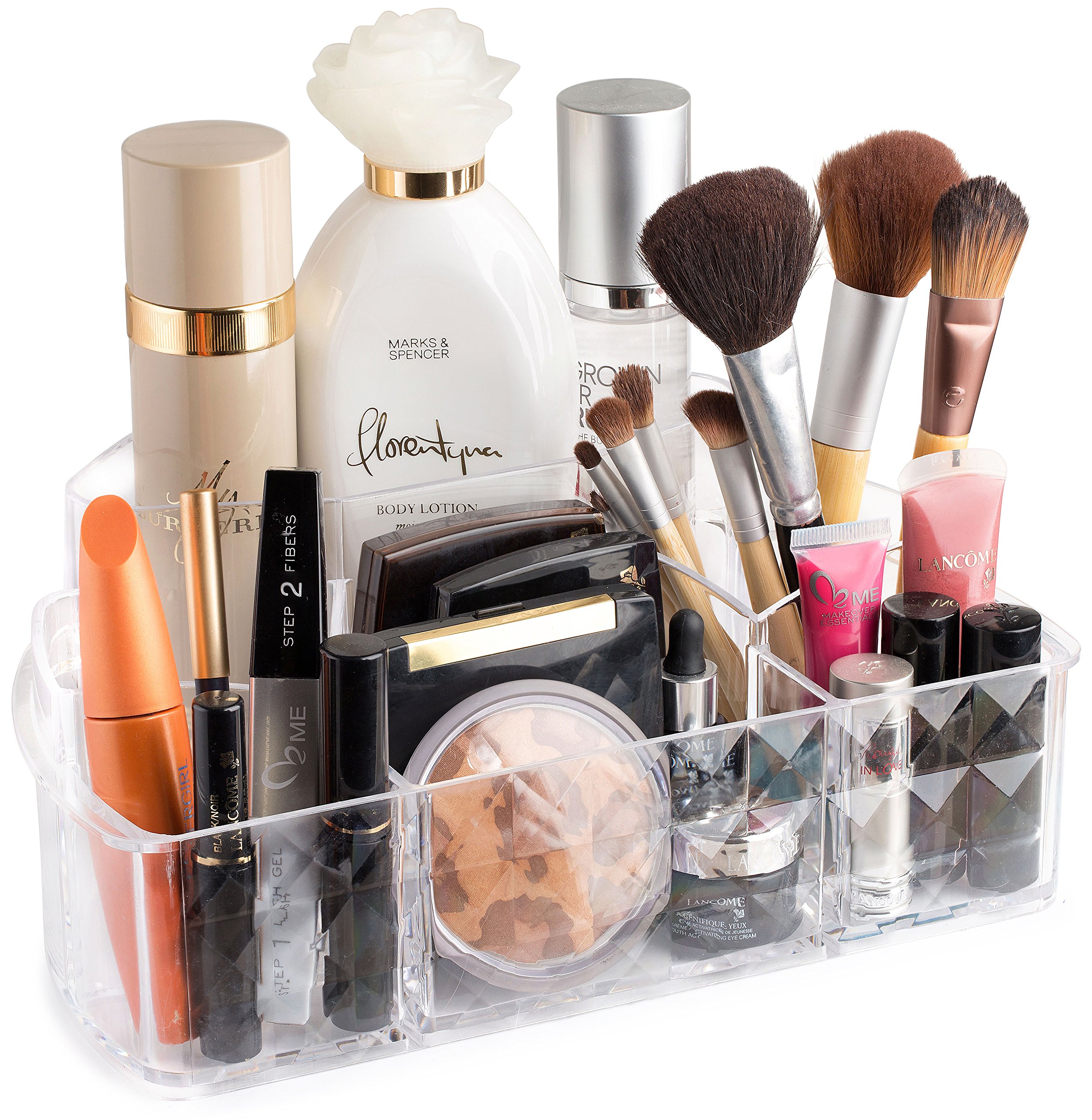Masirs Clear Cosmetic Storage Organizer - Easily Organize your Cosmetics, Jewelry. Looks Elegant Sitting on your Vanity, Bathroom Counter or Dresser. Clear Design for Easy Visibility.