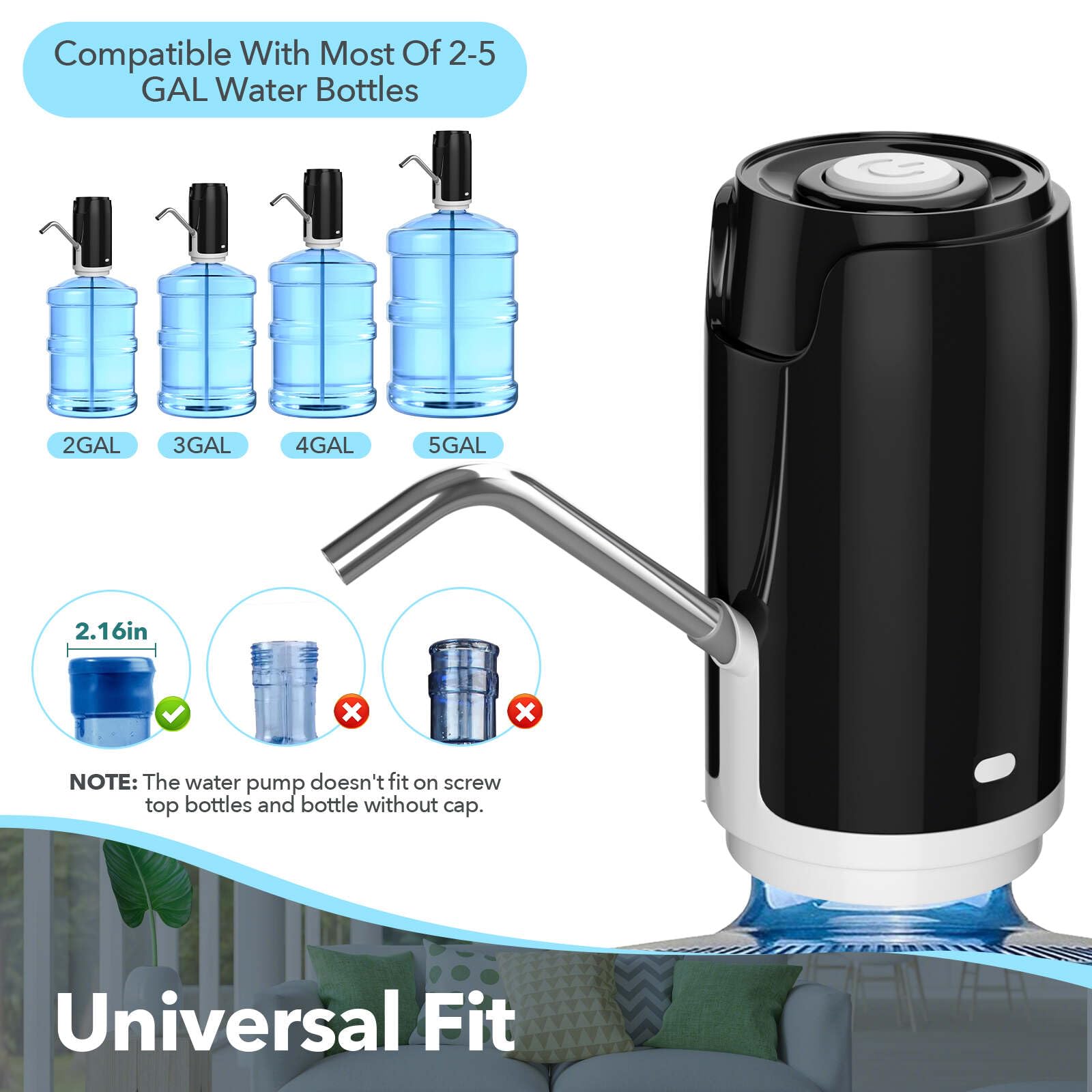 Automatic Water Pump Water Dispenser, USB Rechargeable Water Dispenser Water Pump, 5 Gallon Bottle Electric Water Pump,Portable Electric Water Bottle Pump for Camping,