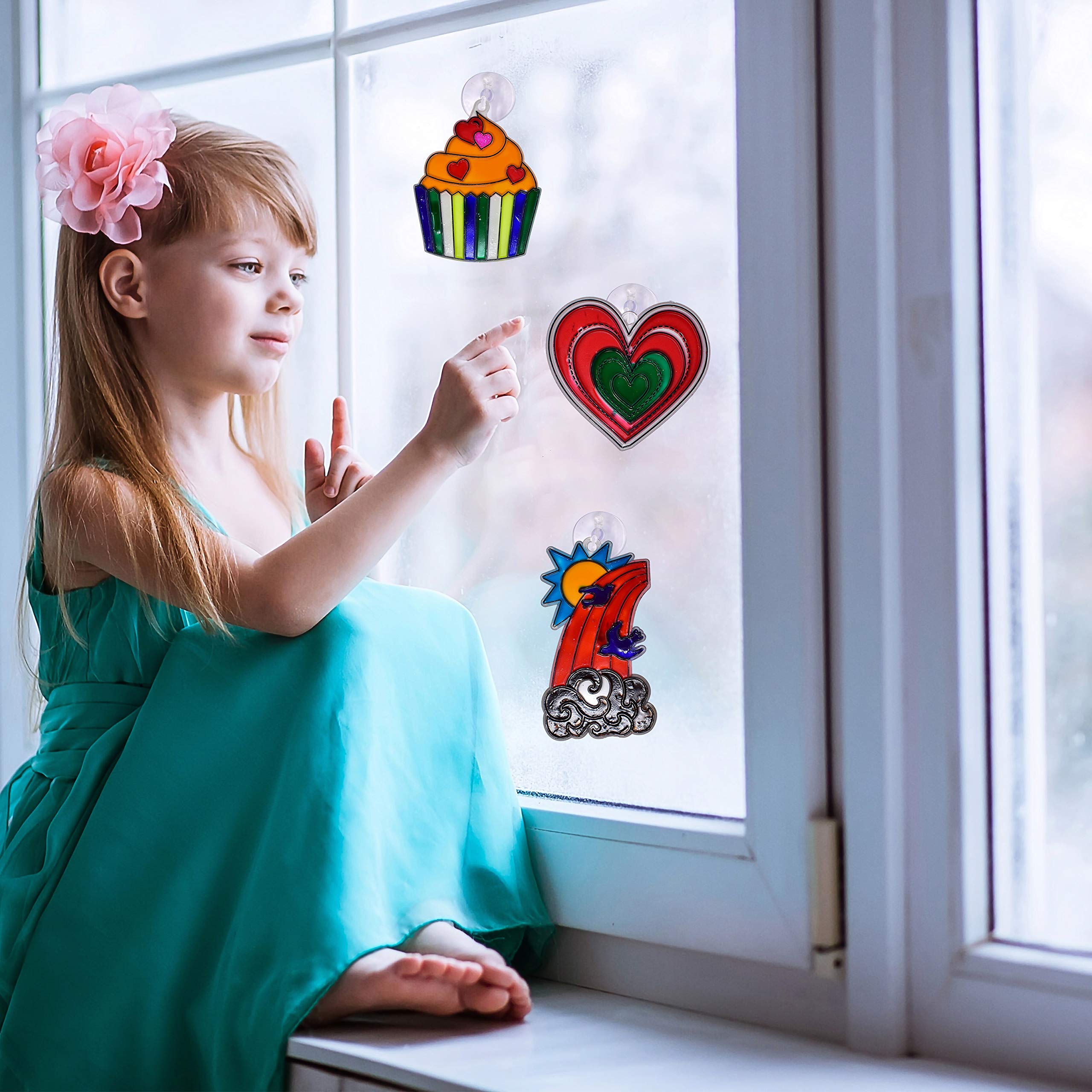 Create Your Own Suncatchers for Window Hanging – 24-Pack Window Glitter Art Suncatcher Kit with 12 Colors – Arts and Crafts for Kids