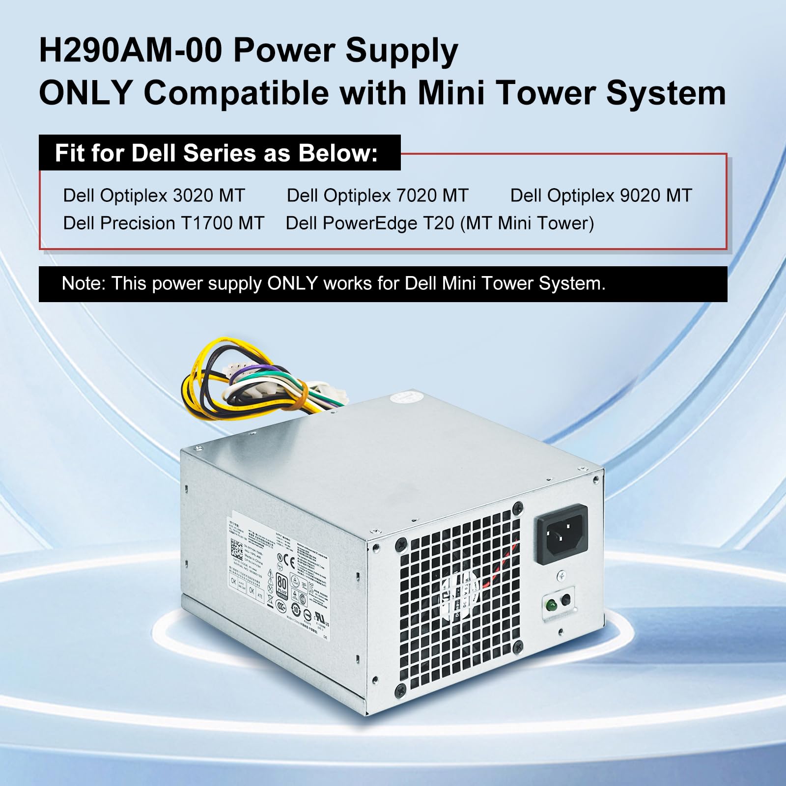 LXun 290W Power Supply Compatible with Dell Optiplex 3020 7020 9020/ Precision T1700/ PowerEdge T20 (MT Mini Tower)(P/N: RVTHD KPRG9 HYV3H H290AM-00 D290A001L L290AM-00 PS-3291-1DF H290EM-00)