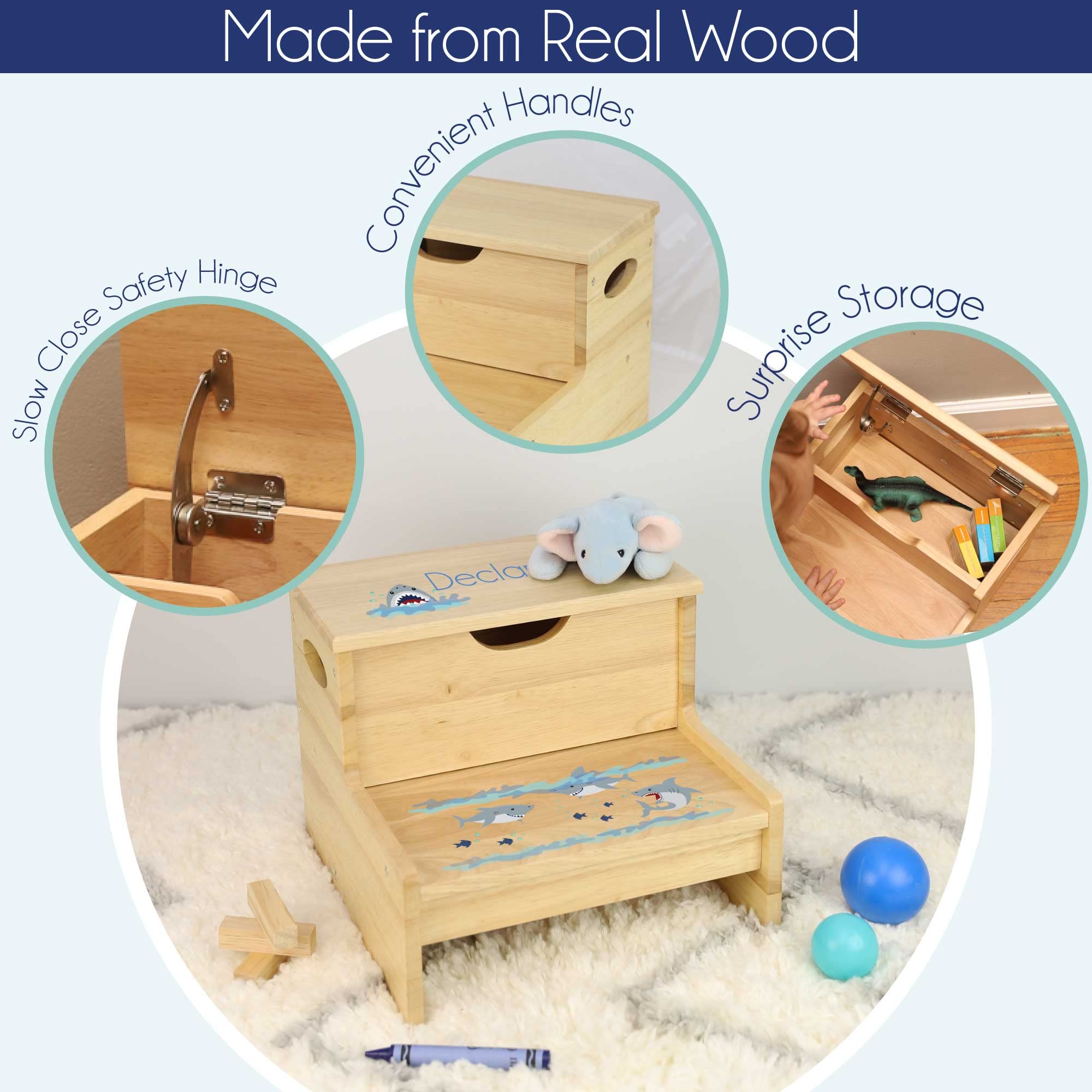 Wood Storage Natural Step Stool - Peacock