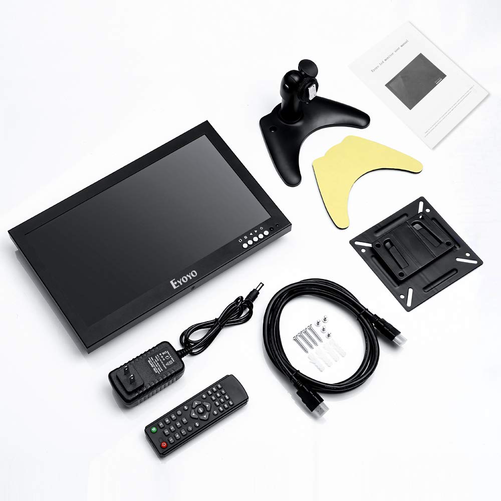 Eyoyo 12'' inch Small HDMI CCTV Monitor, 1366x768 IPS Metal Housing LED Screen W/Wall Bracket&Remote Control with HDMI/VGA/AV/BNC Input Built-in Speakers for PC, Security Camera, Raspberry Pi