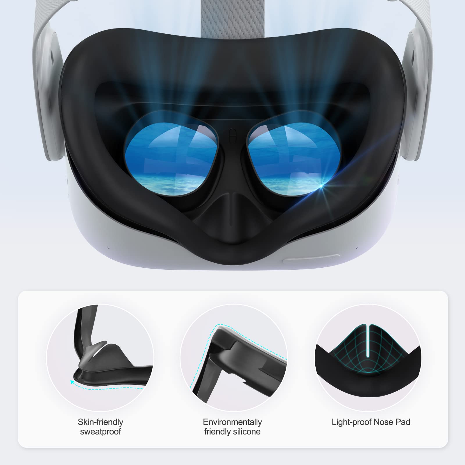 Eyglo VR Face Silicone Cover for Oculus Quest 2 Face Pad Cushion,Sweatproof Washable Light Blocking Meta Quest 2 Accessories (Black)