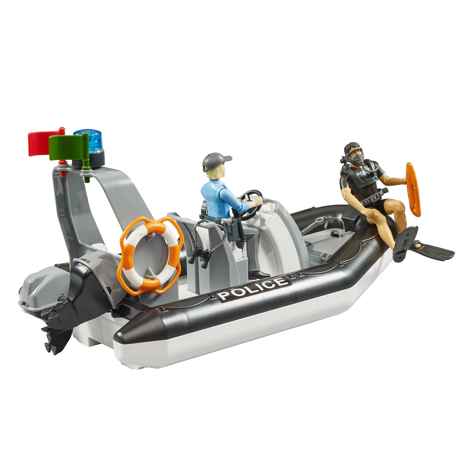 Bruder RAM 2500 Police Pickup with L + S Module Trailer, Boat and 2 Figures