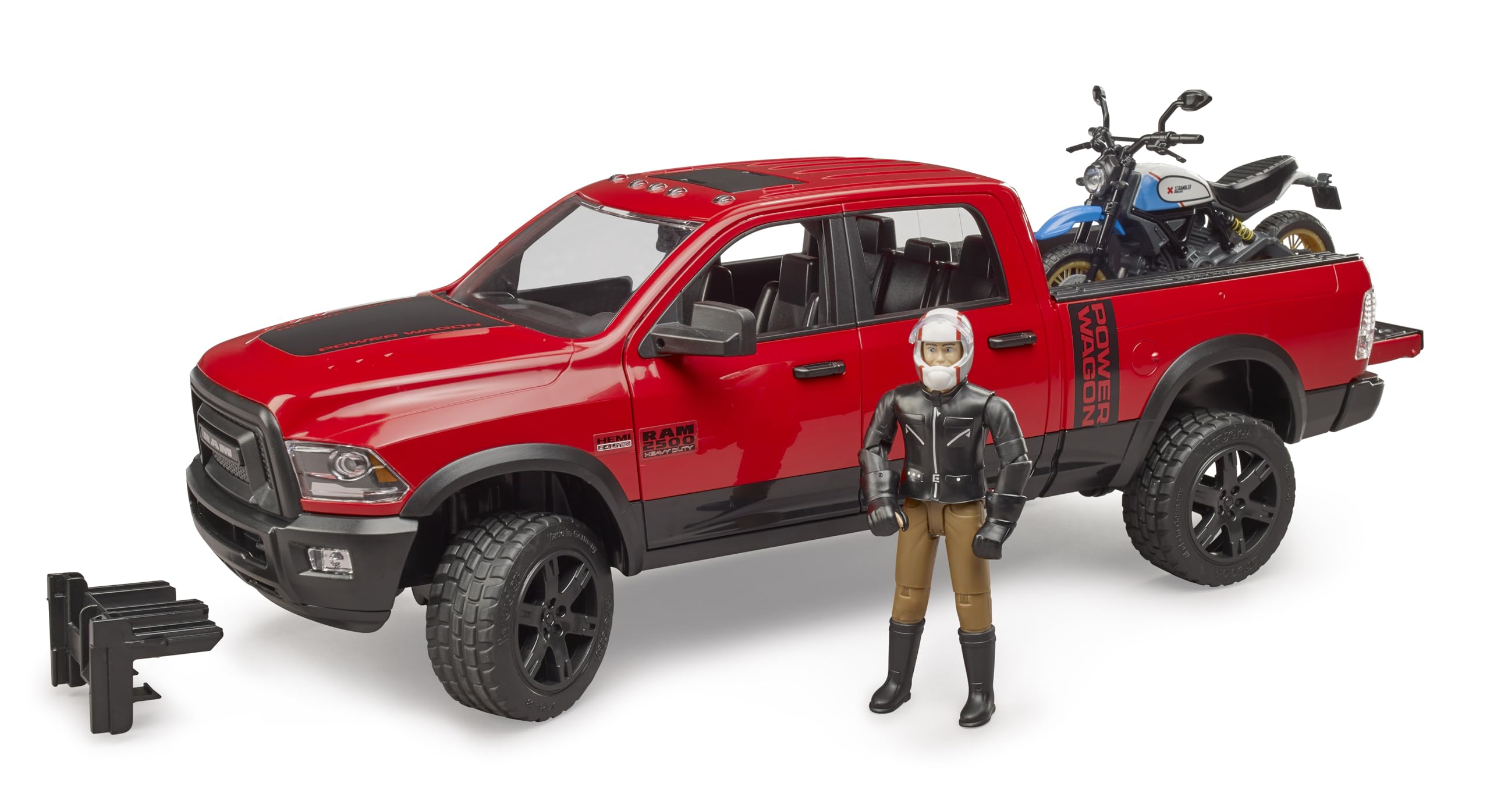 bruder Ram 2502 Power Wagon with Ducati Scrambler Desert Sled and Driver Vehicles Toy