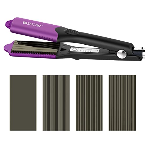 DSHOW 4 in 1 Hair Crimper Hair Waver Hair Straightener Curling Iron with 4 Interchangeable Titanium Ceramic Flat Crimping Irons Plates (Purple)