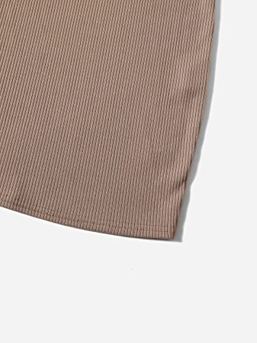 Floerns Girl's 2 Piece Outfit Letter Print Cami Bodycon Dress with Long Sleeve Top Camel 8-9Y
