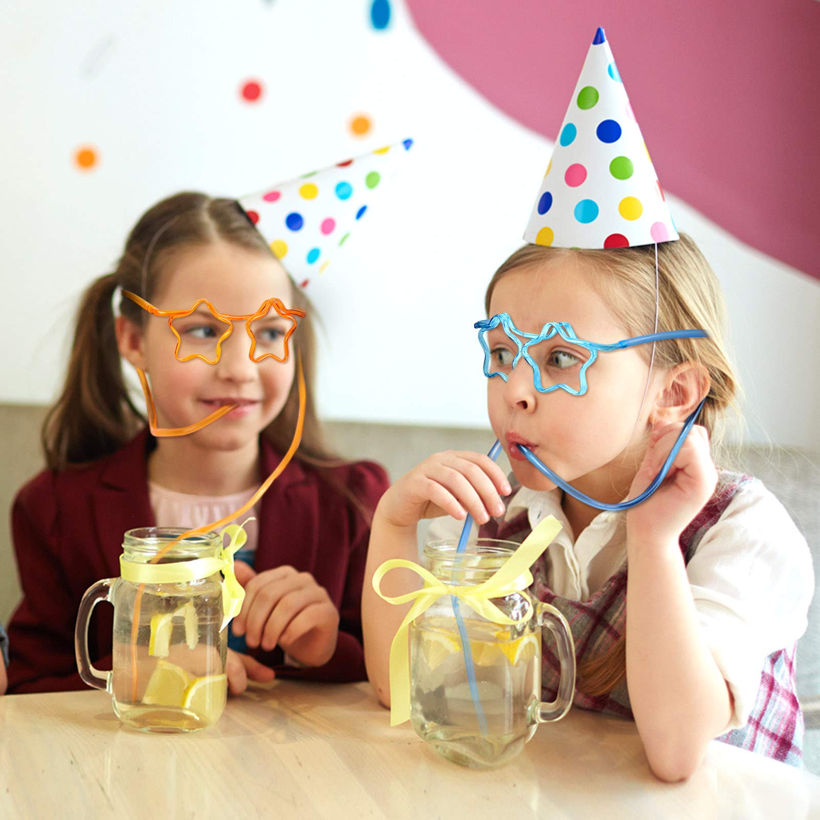 8 Pieces Silly Straw Glasses Star Straws Eyeglasses Fun Star Straws Novelty Drinking Eyeglasses Straw for Kids Annual Meeting, Birthday, Classroom Activities, 4 Colors