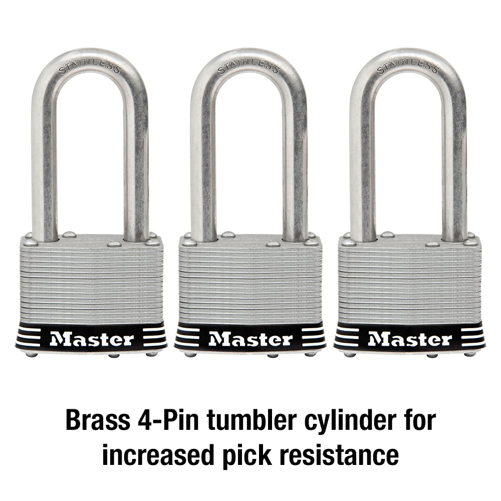 Master Lock 1SSTRILH Stainless Steel Outdoor Padlock with Key, 3 Pack Keyed-Alike, Silver