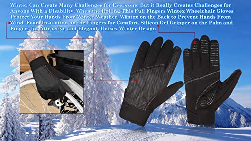 Rebz Wheelchair Gloves Disability Mobility Full Finger Breathable Non-Slip Material Good Grip Lightweight for Men and Women (Black, Large)