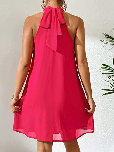 Floerns Women's Summer Floral Print Sleeveless Halter Neck Beach Party Dress Watermelon Pink Solid XS