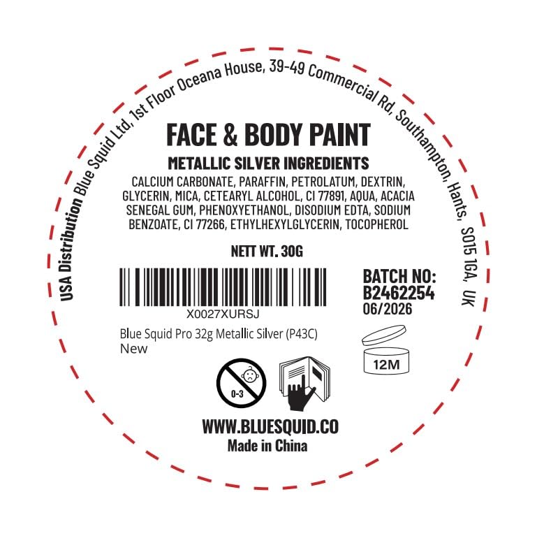 Blue Squid PRO Face Paint - Professional Water Based Single Cake Facepaint & Body Paints - SFX Makeup, Kids Adults Face Painting for Costume, Halloween, Cosplay - Metallic Silver 30g / 1oz