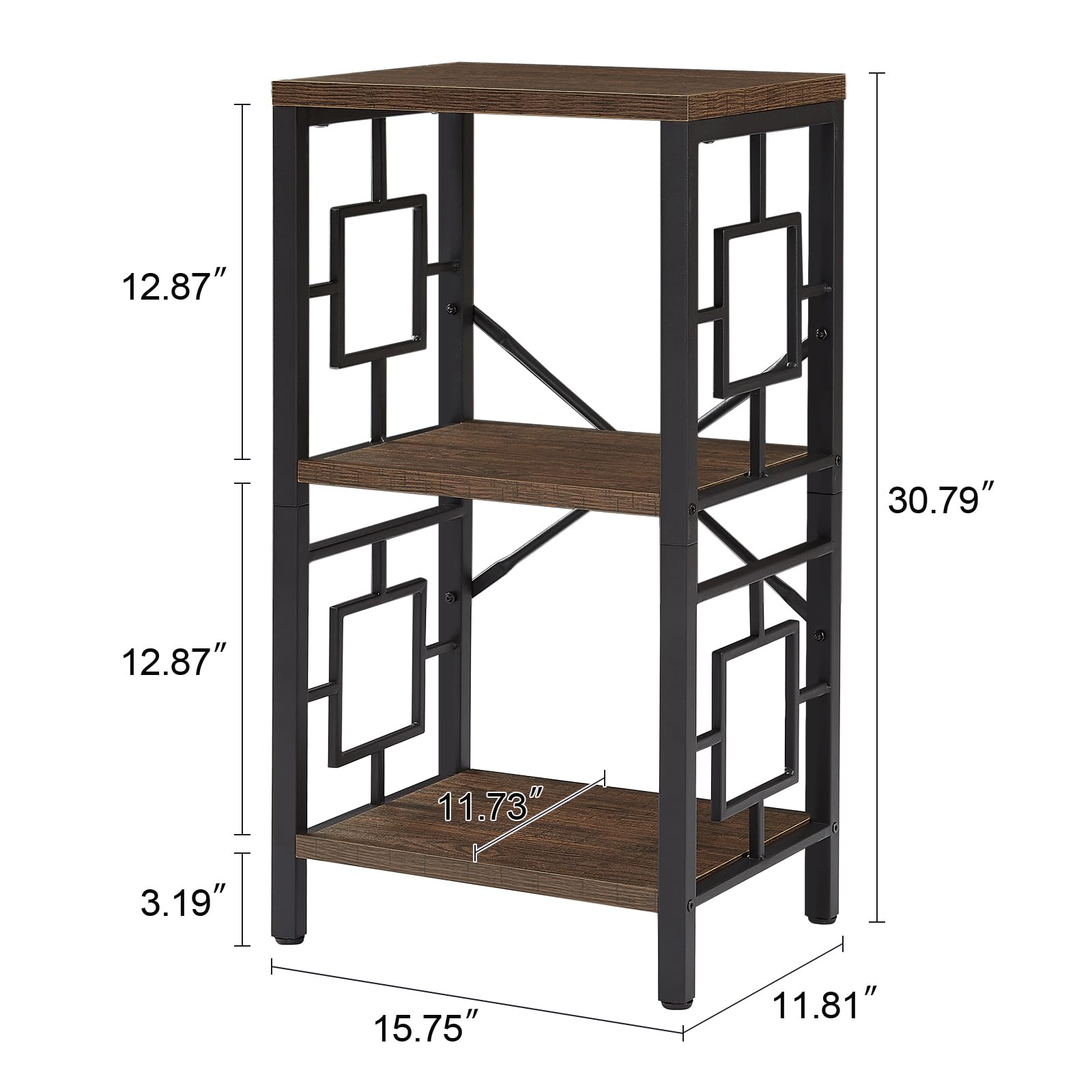 Freexployer Small Bookshelf, 3 Tier Vintage Industrial Small Bookshelf for Small Spaces, Freestanding Open Shelf Bookcase, Versatile Bookcase for Home Office, Bedroom & Living Room, Retro Brown