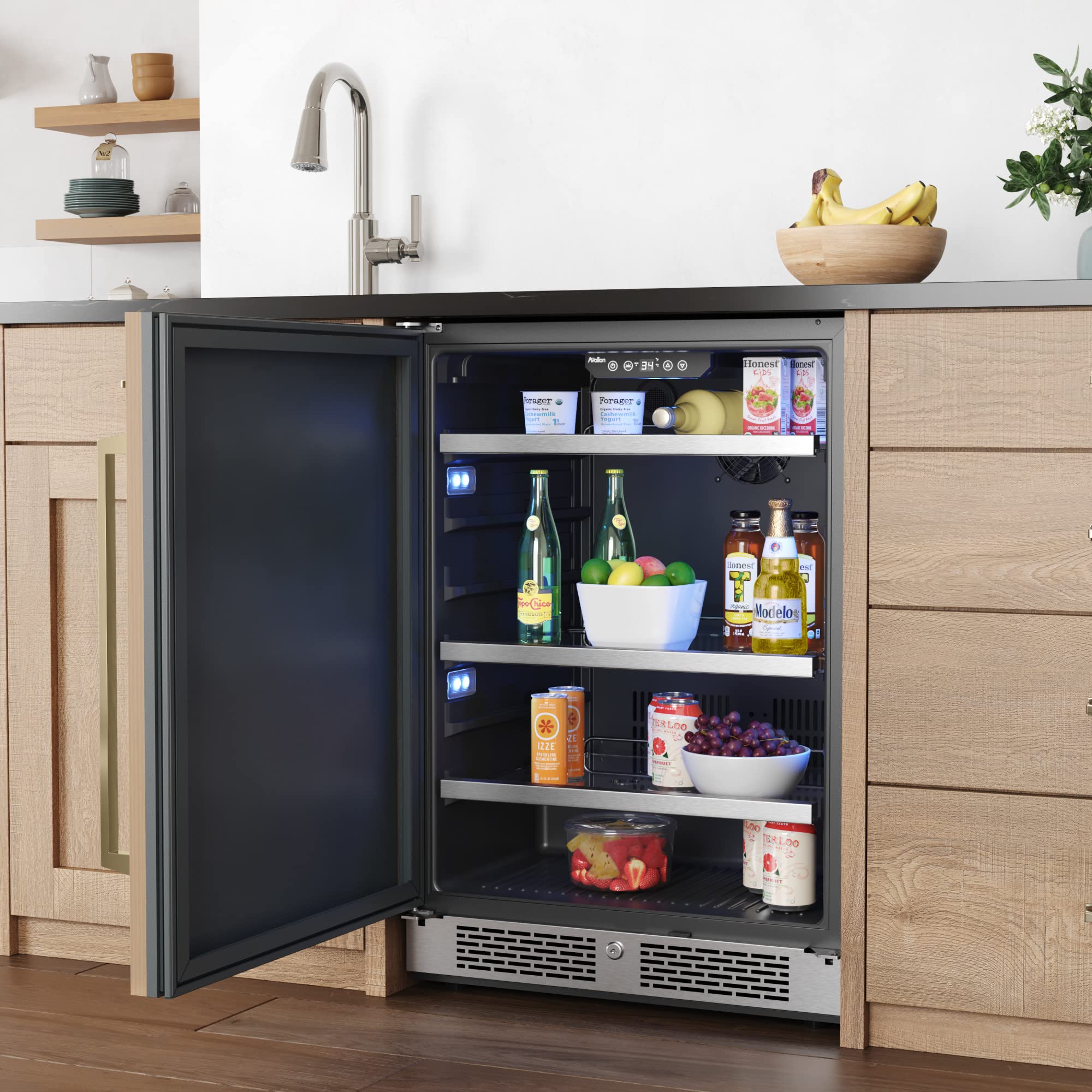 Avallon ABR242SGLH 24 Inch Wide 140 Can Energy Efficient Beverage Center with LED Lighting, Double Pane Glass, Touch Control Panel and Left Swing Door