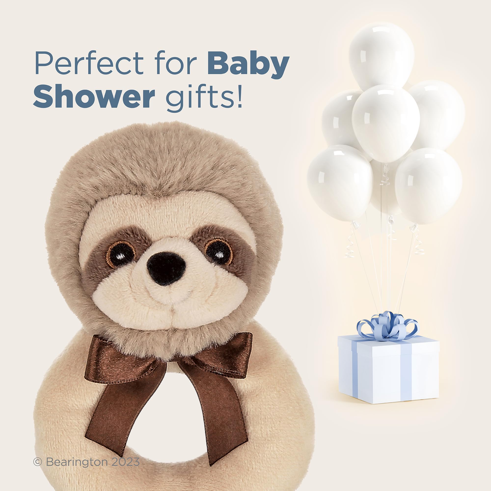 Bearington Collection Baby Lil’ Speedster, 5.5 Inch Sloth Plush Stuffed Animal Soft Ring Rattle, Sloth Baby Stuff