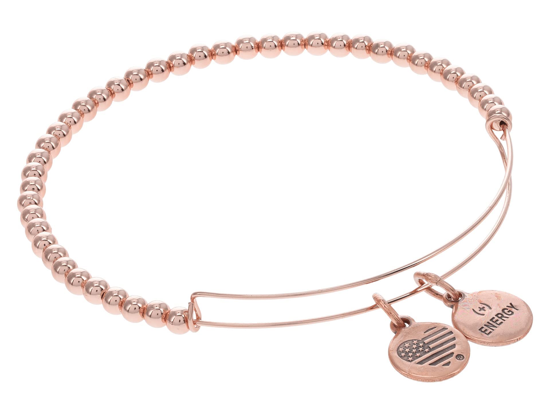 Alex and Ani Accents Beaded Expandable Bangle for Women, Dot Beads, Shiny Rose Gold Finish, 2 to 3.5 in