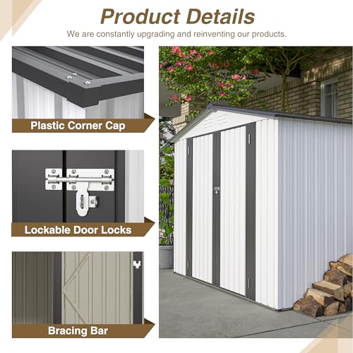 Goohome 6x8ft Metal Outdoor Storage Shed, Large Heavy Duty Tool Sheds with Lockable Doors & Air Vent,Utility and Tool Storage shed for Backyard Patio Lawn to Store Bikes, Tools, Lawnmowers