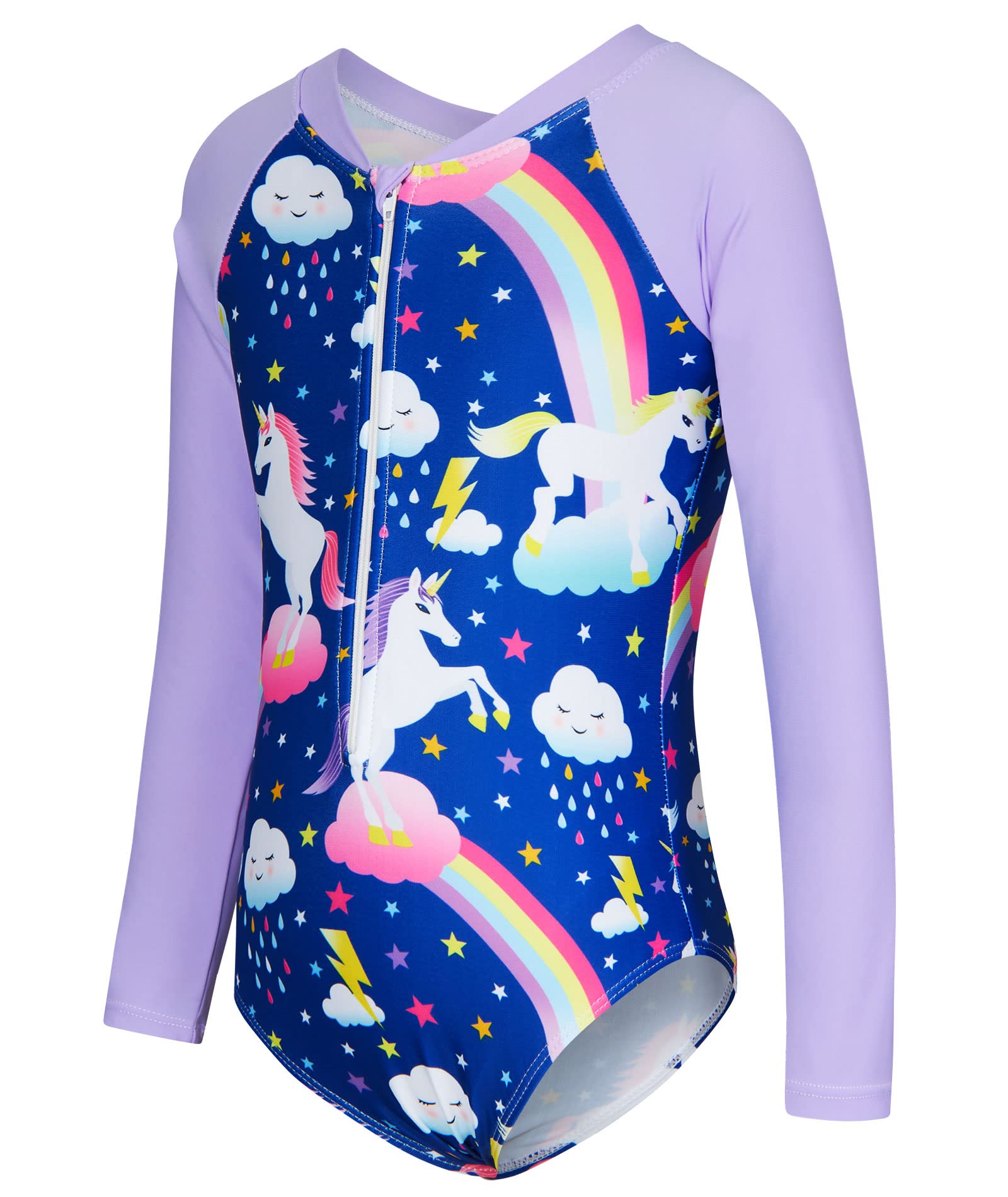 Baby Girls Long Sleeve Rashguard Swimsuit Size 5 Purple Unicorn One Piece Bathing Suit for Summer Swimwear 4-5T