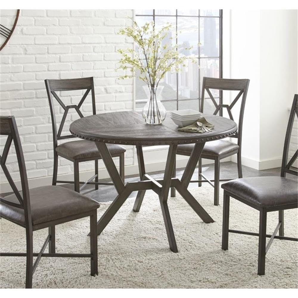 BOWERY HILL 45" Round Dining Table in Rustic Distressed Gray