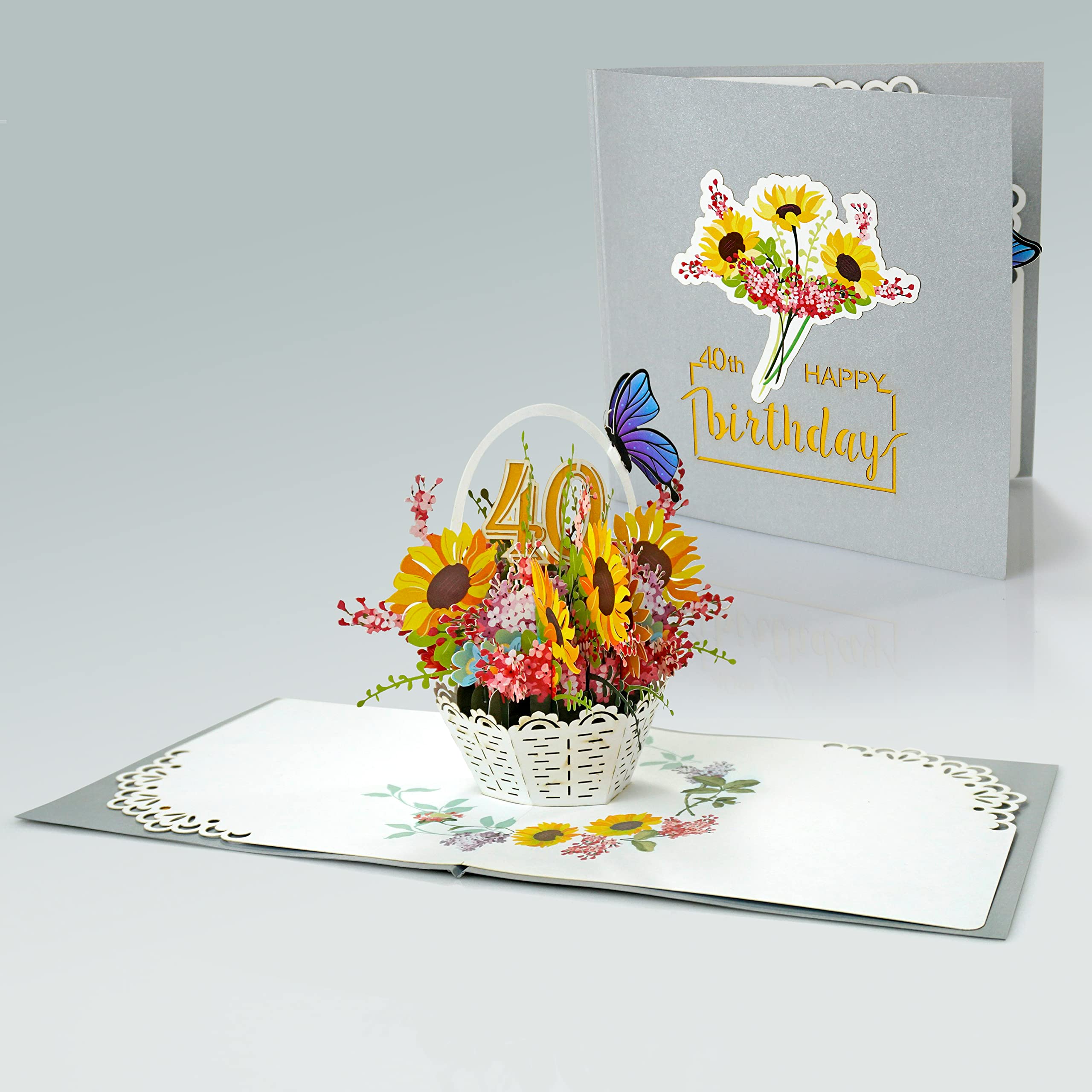 CUTPOPUP Birthday Card Pop Up, Mother's Day, 3D Greeting, Thank You Card (40th Sunflowers Bastket)