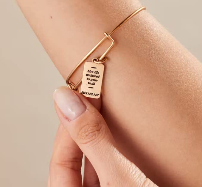 Alex and Ani Path of Symbols Expandable Bangle for Women, Hope Anchor Oracle Charm, Rafaelian Gold Finish, 2 to 3.5 in