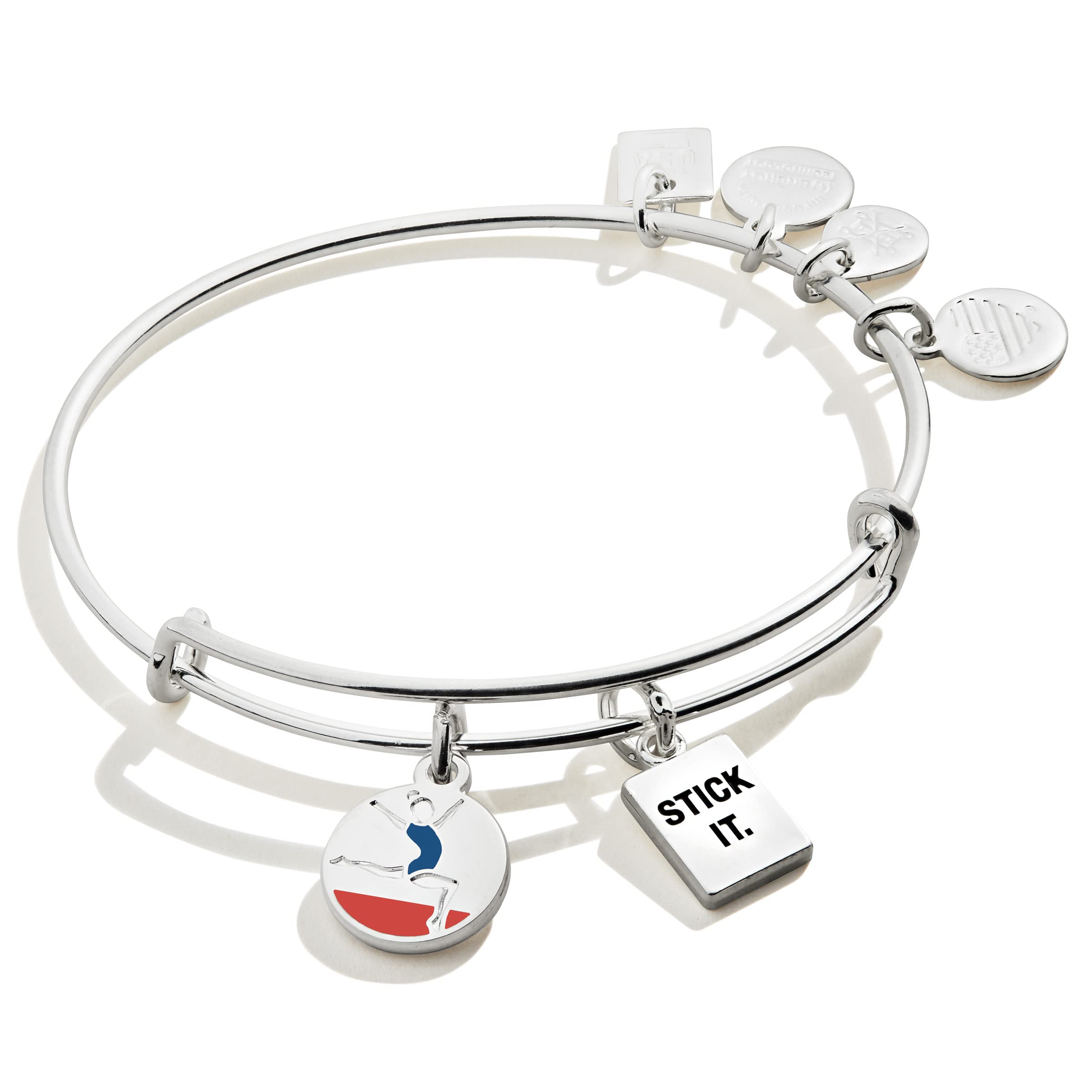 Alex and Ani Collaborations Expandable Bangle for Women, Team USA Basketball Duo Charms, Shiny Silver Finish, 2 to 3.5 in