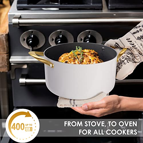Ceramic Pots and Pans Set - Nonstick Non Toxic Cookware Set, PFOA Free, Induction Cookware With Dutch Oven, Frying Pan, Saucepan, Sauté Pan, Luxe Gold Pots and Pans for Cooking Set Gifts