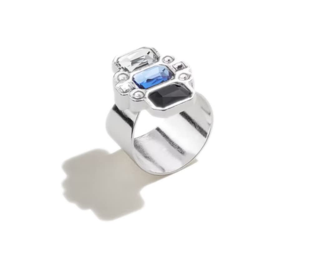 Alex and Ani Emerald Tri Color Cocktail Ring for Women, Shiny Silver Finish, Fits Ring Sizes 6 to 9