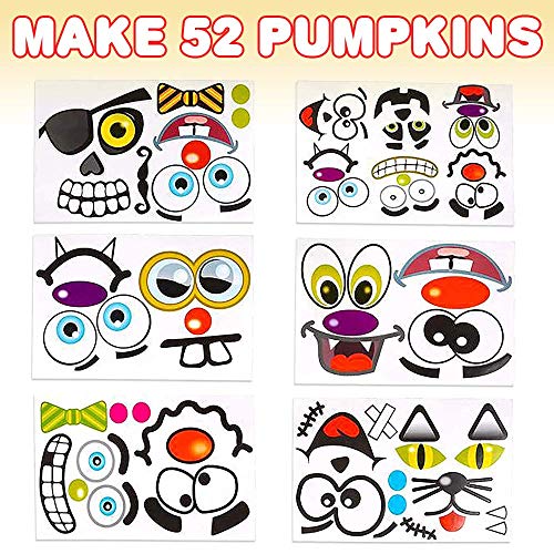 ArtCreativity Halloween Pumpkin Decorating Stickers - 24 Large Sheets - Jack-o-Lantern Decoration Kit - 52 Total Face Stickers - Cute Halloween Decor Idea - Treats, Gifts, and Crafts for Kids- 6" x 9"