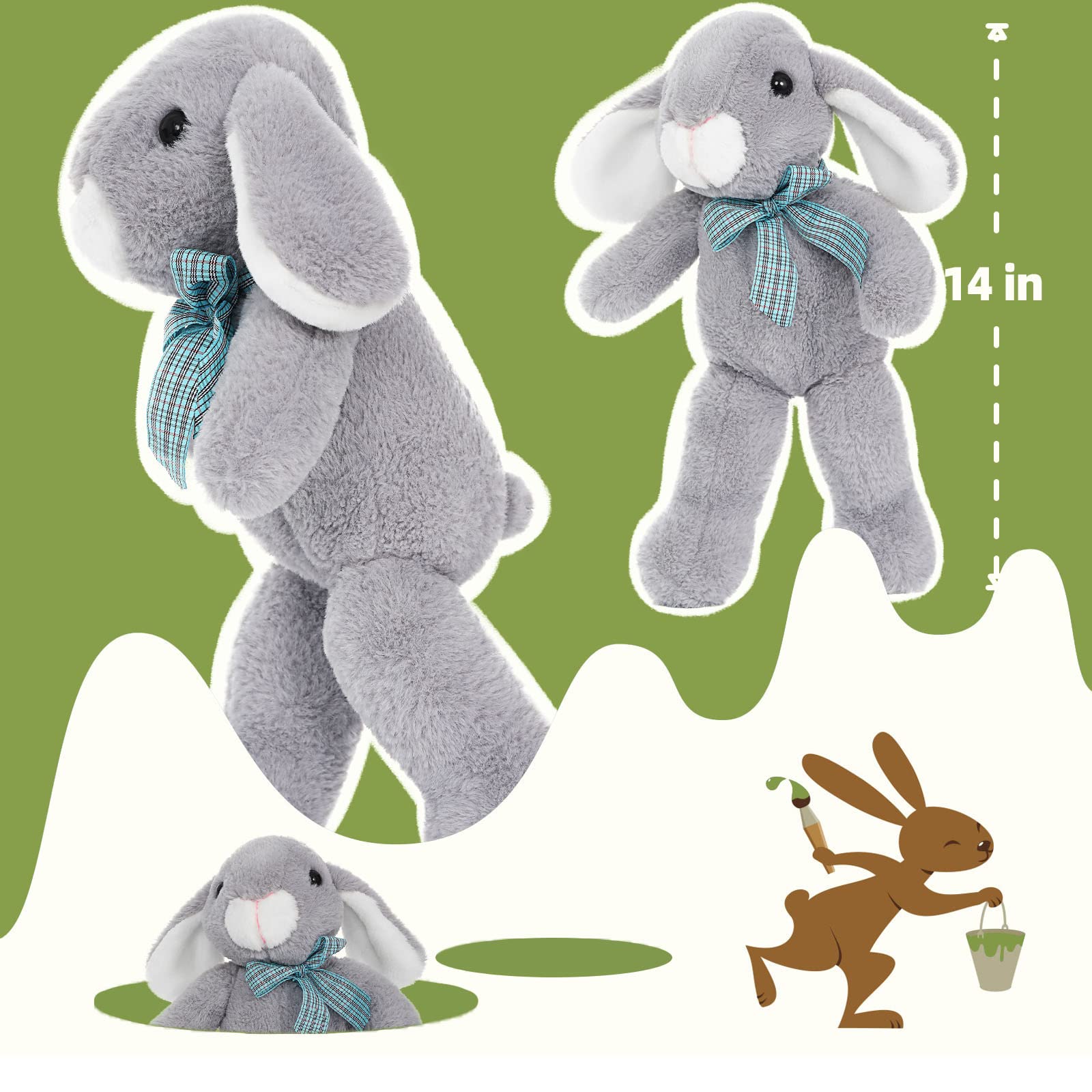 BENINY Easter Bunny Stuffed Animal in 3 Colors, Cute Stuffed Bunny Rabbit Plush Toys Gift for Girls Kids,14 Inches (Grey/White/Pink)
