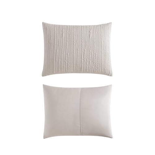 Kenneth Cole - Queen Duvet Cover Set, Soft Bedding with Matching Shams, Embossed Modern Home Decor (Serenity Wavy Lines Beige, Queen)