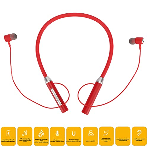 BT 5.2 Neckband Earbuds, Wireless Magnetic Headphones, IPX5 Waterproof Stereo Ergonomic Enhanced Bass Sports Earphone with Multi Functional Buttons for Exercising (Red)