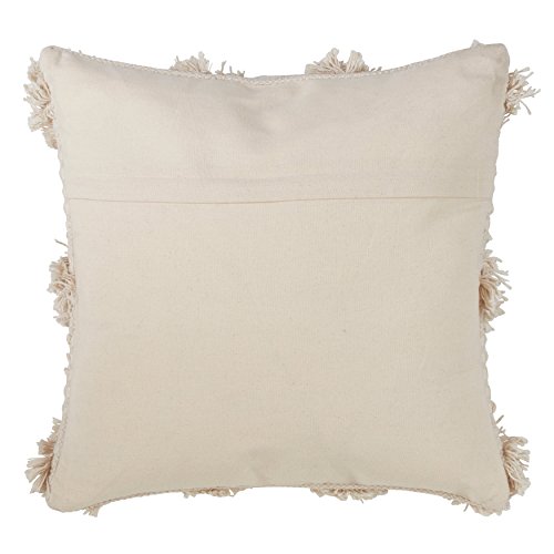 SARO LIFESTYLE Handira Collection Down Filled Cotton Pillow Pom Moroccan Design, 18", Ivory