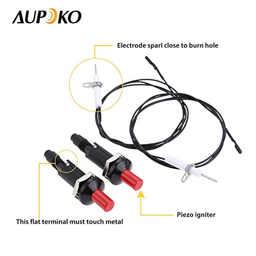 Aupoko 2 Sets Piezo Spark Ignition with Cable Push Button Igniter, Type of 1 Out 2 Electrode 200 Degree Resistance Wire, Fit for Gas Fireplace Gas Oven Gas Heater lgniter Ceramic Kitchen Lighter