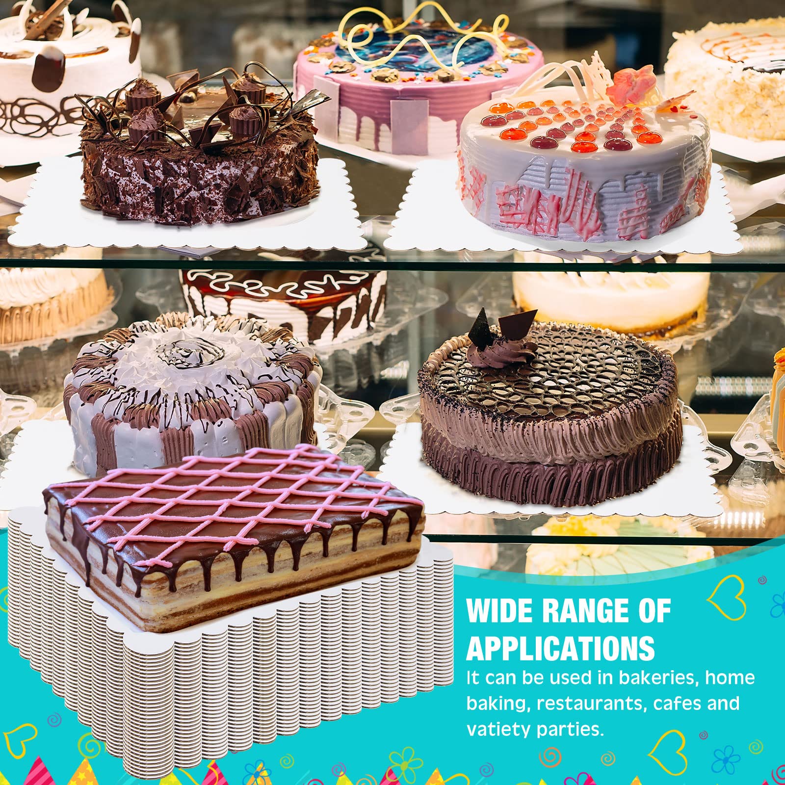 50 Pcs Rectangle Cake Board Disposable Cardboard Cake Bases Grease Proof Cake Plate Scalloped Edge Corrugated White Cakeboards Dessert and Pastry Food Tray for Pizza Party Decorate,13.4 x 9.8 Inches