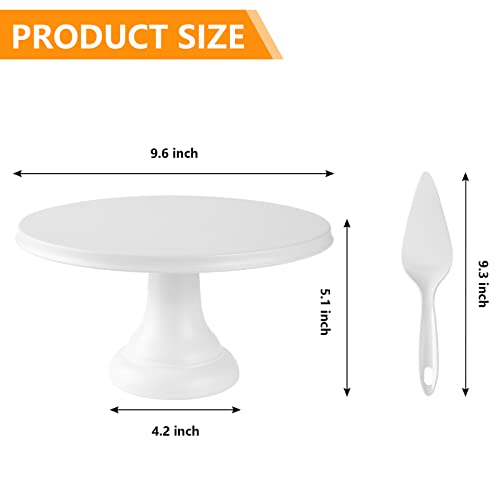 ECOWAY Round Cake Stand 9.84 Inch with Cake Spatula, White Bamboo Cupcake Stand, Dessert Display Plates for Snacks and Cookies, Candy Dish for Birthday Parties, Weddings, Baby Shower and Other Events