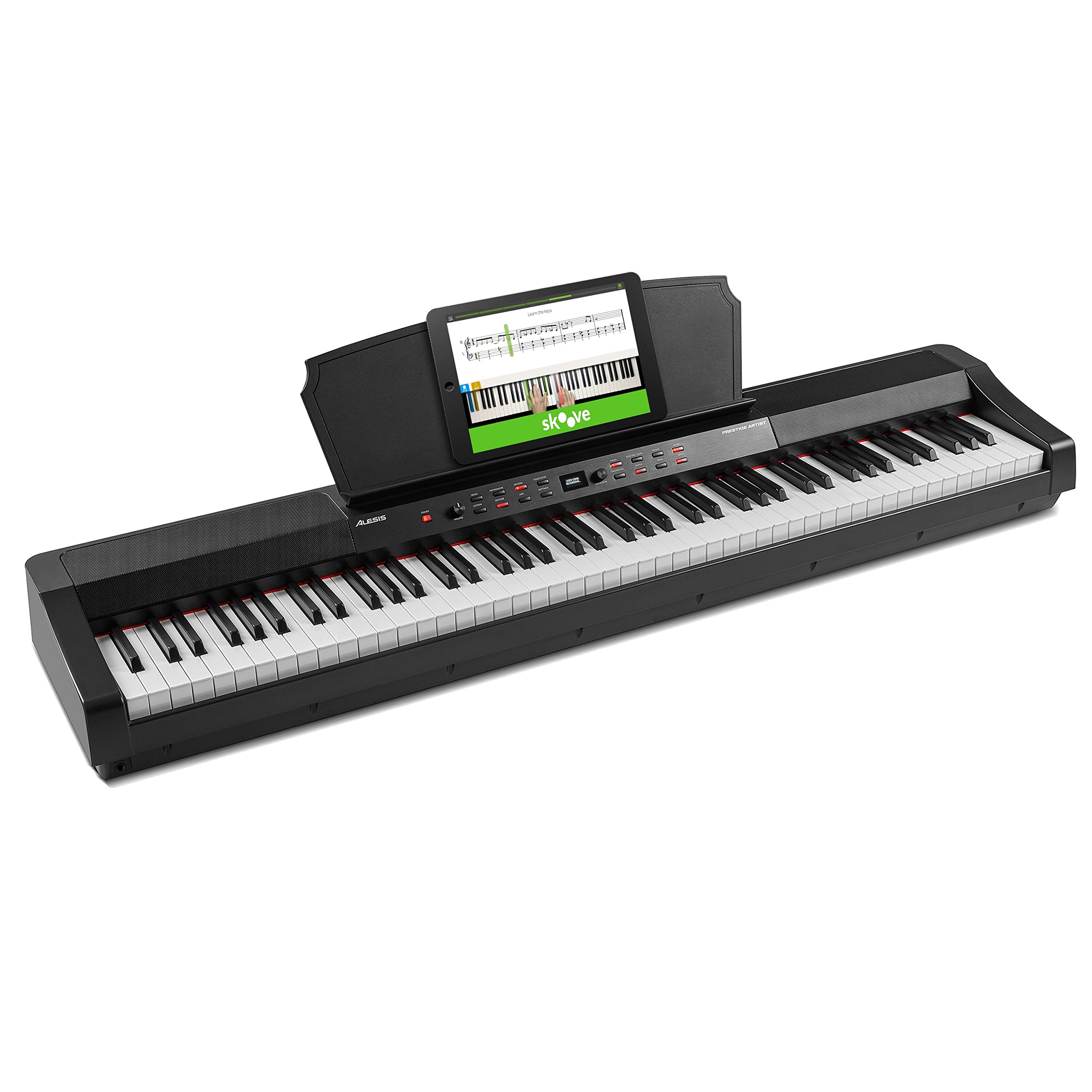 Alesis Prestige Artist 88 Key Digital Piano + RockJam Xfinity Heavy-Duty, Double-X, Pre-Assembled, Infinitely Adjustable Piano Keyboard Stand with Locking Straps