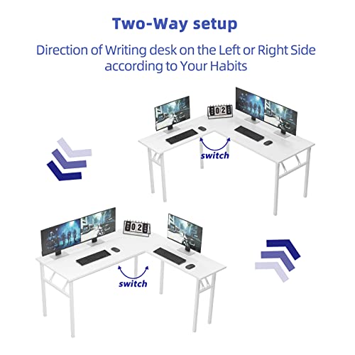 Need L Shaped Desk, Folding Computer Desk, 55 inches x 55 inches L Desk for Home Office, One-Step Assembly Foldable Table, White