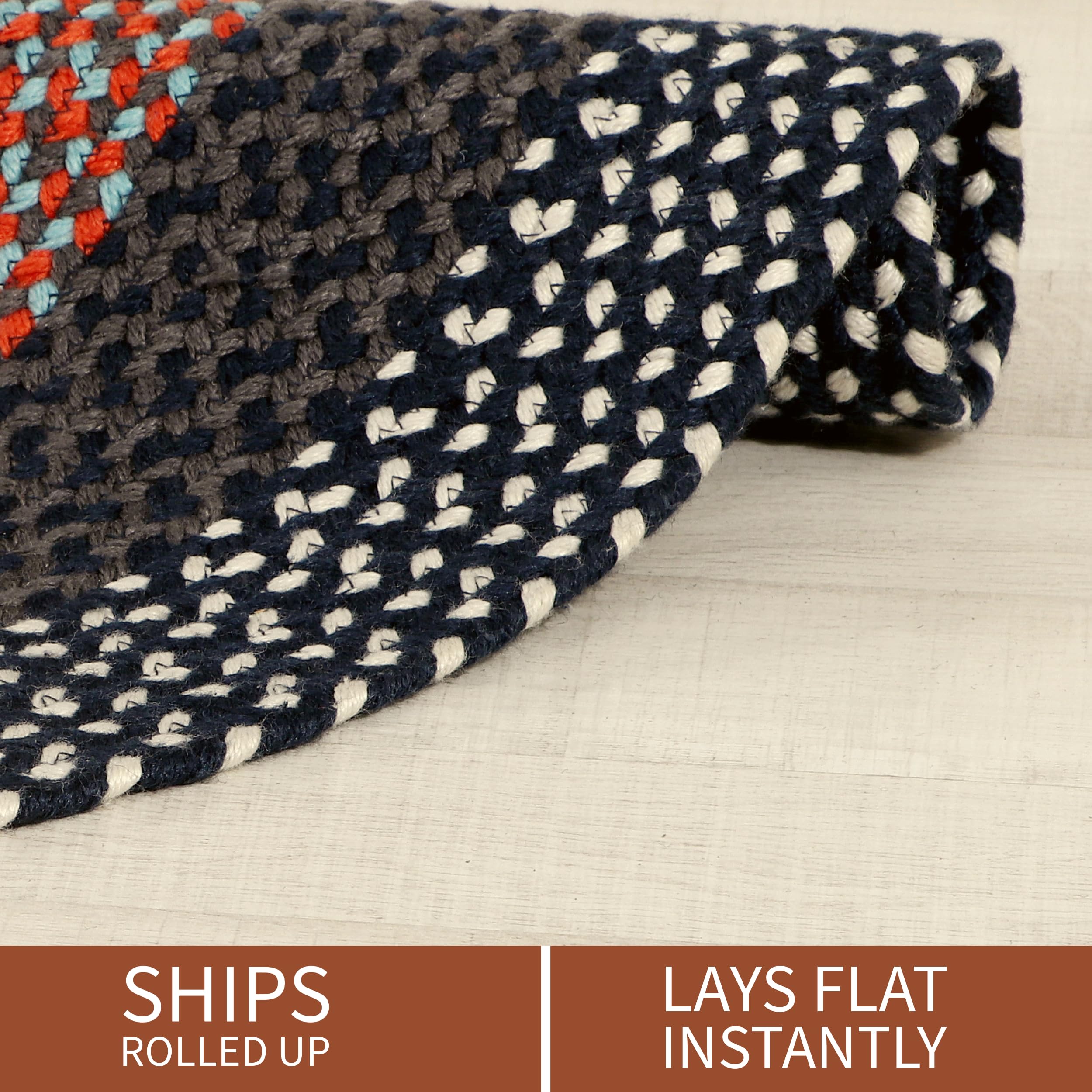 Super Area Rugs Rustic Red/White/Blue Braided Rug for Entryway/Foyer, Washable Navy Indoor Outdoor Braided Rug for Patio/Porch 3' x 5' Oval