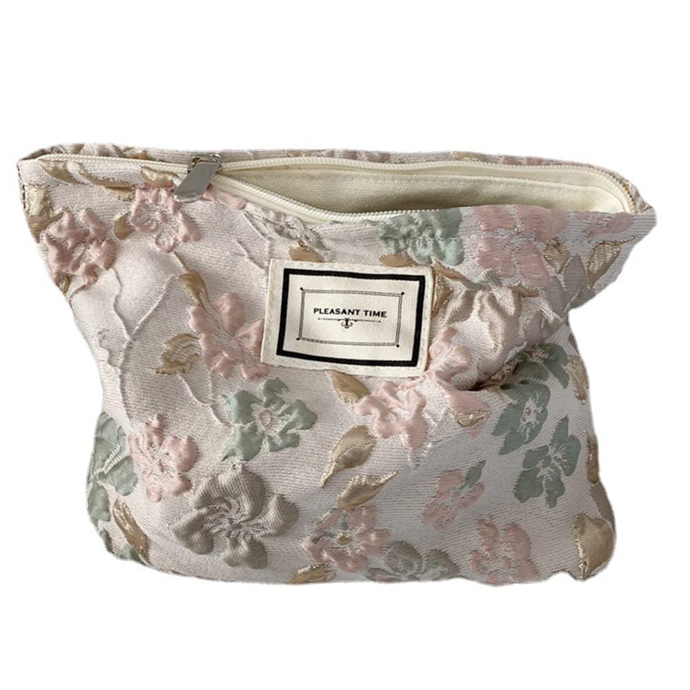 Aesthetic Floral Makeup Bag Coquette Cosmetic Bag Lace Cute Make up Bag Travel Quilted Cosmetic Pouch for Women