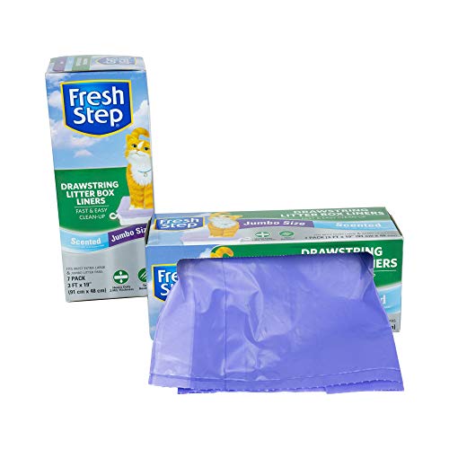 Fresh Step Drawstring Cat Litter Box Liners, Scented, Jumbo Size, 36" x 19" - 7 Count | Kitty Litter Bags, Cat Litter Liners for All Cats To Keep Your Home Clean