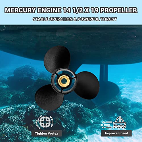 Ceosiner Outboard Propeller 14 1/2 x 19 Pitch 48-832830A45 OEM-Grade Aluminum Boat Outboard Moto Propeller for Mercury135-300HP|Mercruiser|Alpha One,15 Spline Tooth,RH,Hub Kits Included