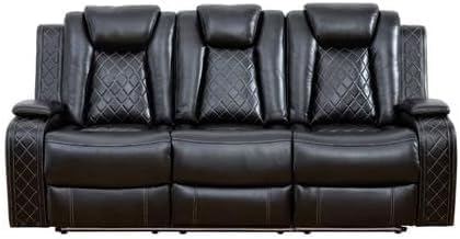 AYCP Air Leather Power Recliner Sectional with LED Lights, Reader Lights, Storage Consoles, Cup Holders, USB Charging Port (Sectional Set), Black