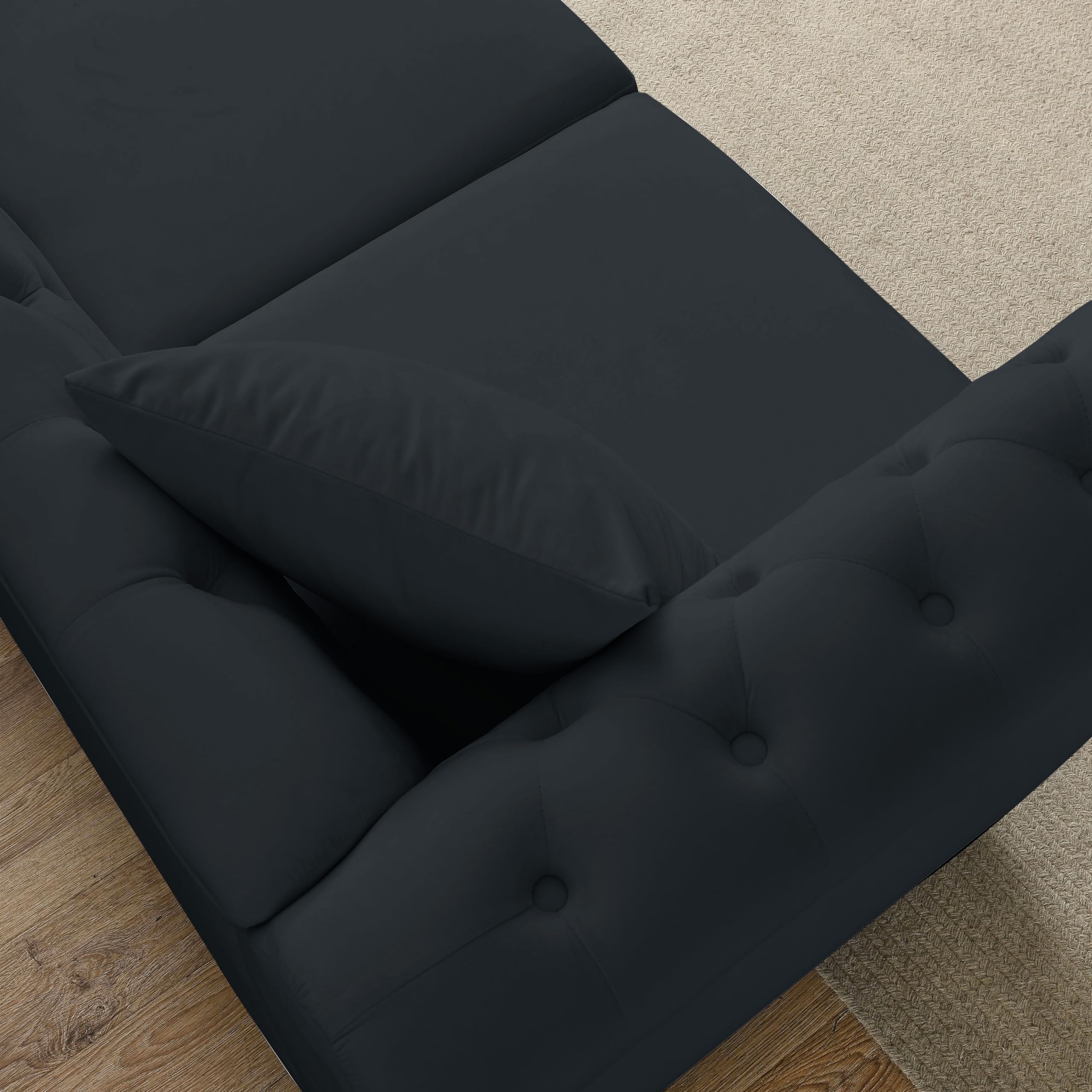 ATUMON 59" Chesterfield Loveseat Velvet Sofa for Living Room,2-Seater Sofa Tufted Couch with Two Pillows,Rolled Arms and Nailhead for Living Room, Bedroom, Office Black