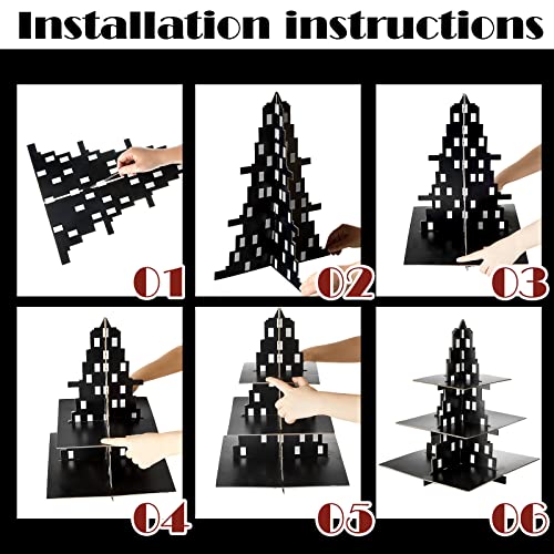 City Skyscraper Cupcake Stand 3 Tier with 24 Pcs Building Party Cupcake Wrappers Cardboard Cupcake Tower Black Skyscraper Dessert Stands for Birthday Table Decor Christmas Party Favor