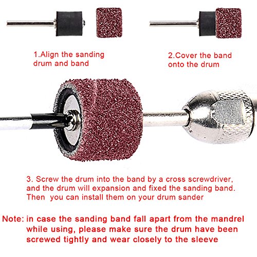 AUSTOR 531 Pcs Sanding Drum Set,504 Pcs Drum Sander Sleeves 80 120 150 240 320 400 600 Grit 24 Pcs Drum Mandrels 2 Pcs Self-Tightening Drill Chuck and 1 Pc Combination Wrench for Dremel Rotary Tool