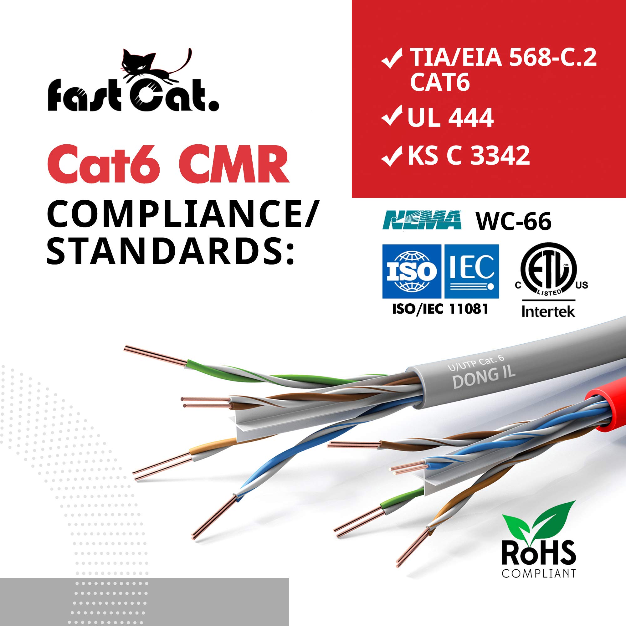 fast Cat. Cat 6 Ethernet Cable 1000ft (Blue) - 23 AWG, CMR, Insulated Solid Bare Copper Wire Cat 6 Cable with Noise Reducing Cross Separator - 550MHZ / 10 Gigabit Speed UTP LAN Cat6 Cable 1000ft - CMR