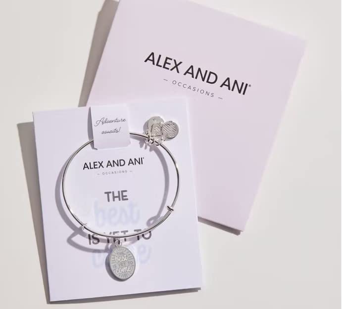 Alex and Ani Celebrations Expandable Bangle for Women, The Best Is Yet to Come Charm, Shiny Silver Finish, 2 to 3.5 in