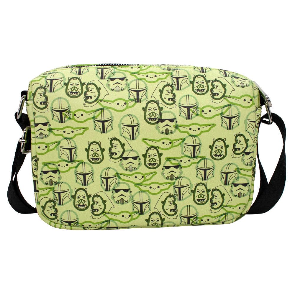 Buckle Down Star Wars Bag, Cross Body, Rectangle, The Mandalorian Icons Collage, Turquoise, Vegan Leather